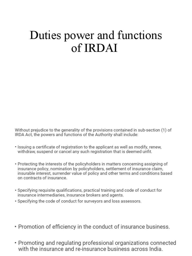 Duties and Power of IRDAI | PDF | Insurance | Service Industries