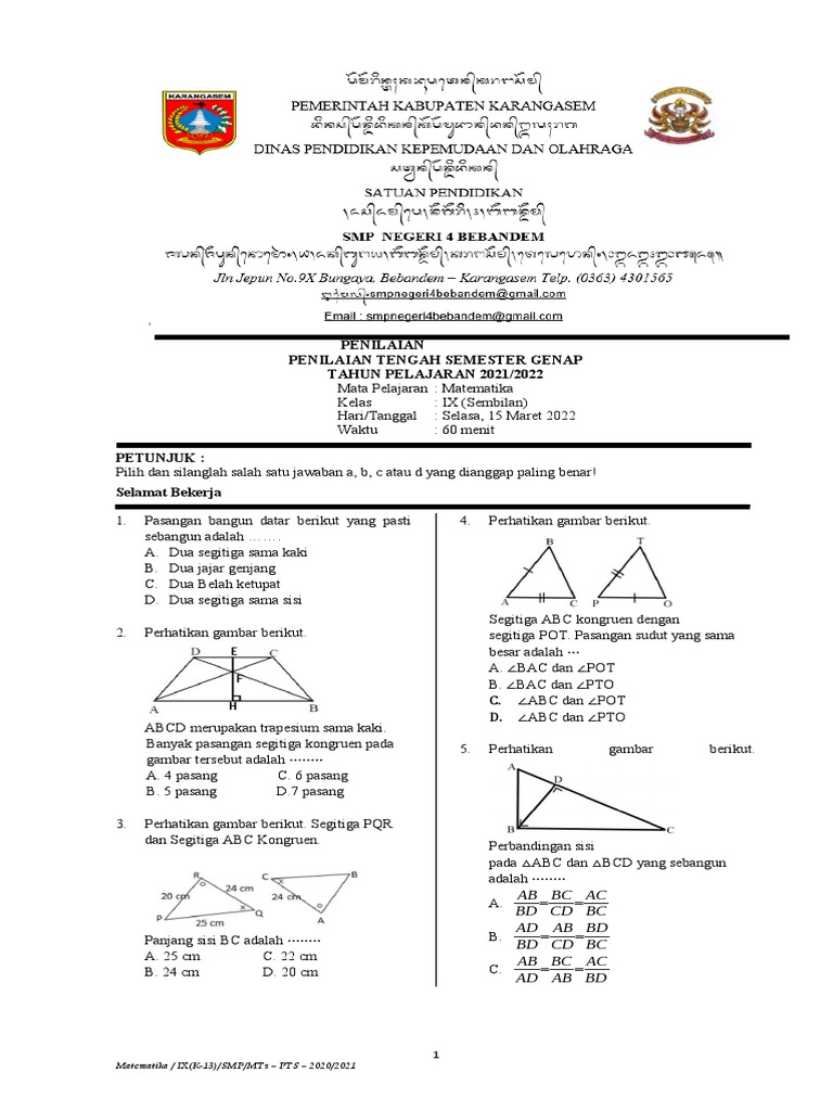 Soal PTS SMT 2 | PDF