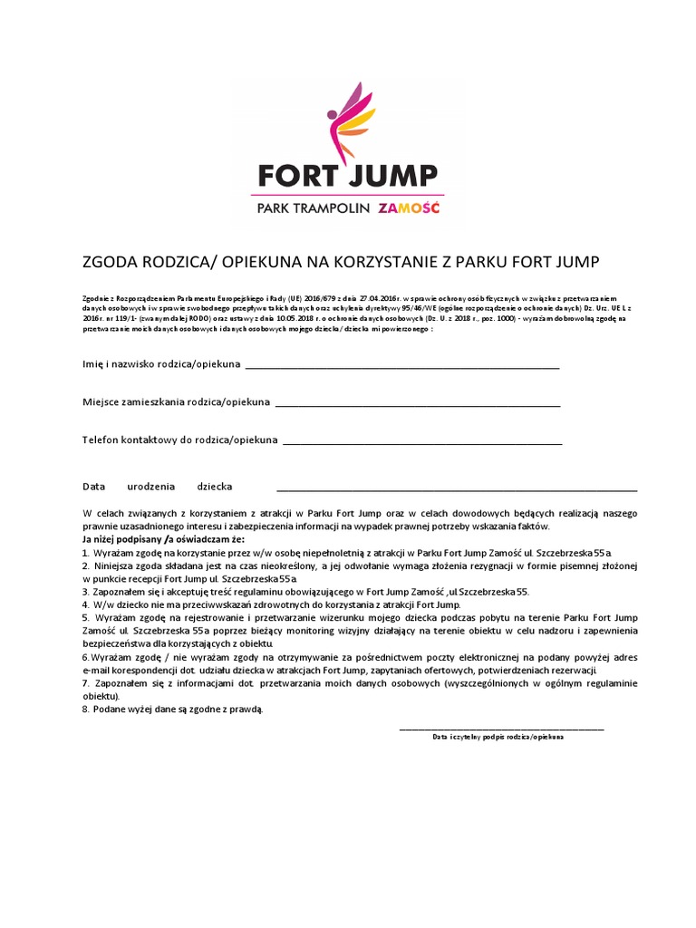 Zgoda Rodzica Fort Jump PDF | PDF