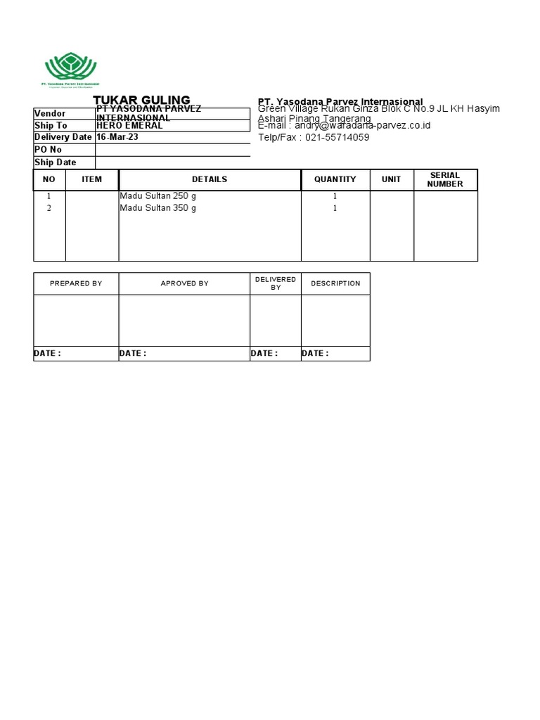 PT Yasodana Parvez Delivery Order | PDF