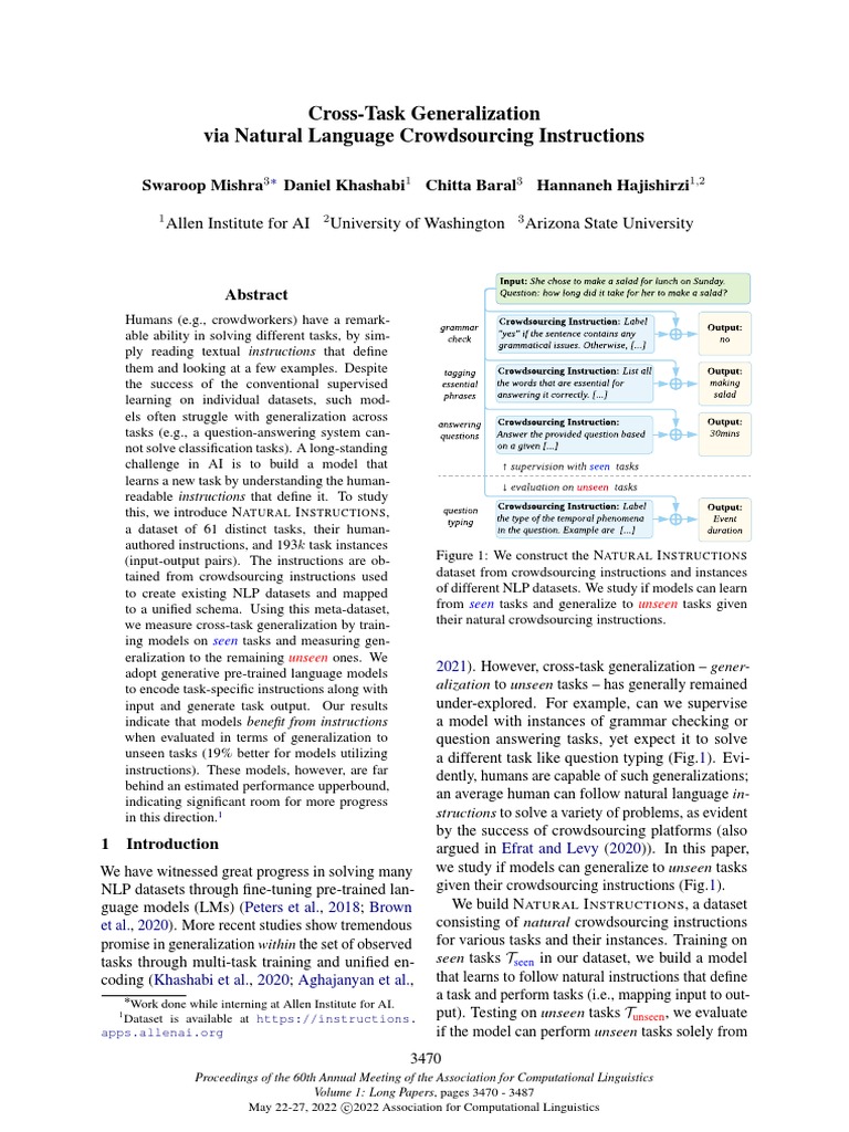 Measuring Cross Task Generalization In Natural Language Models Using A Dataset Of Crowdsourced 