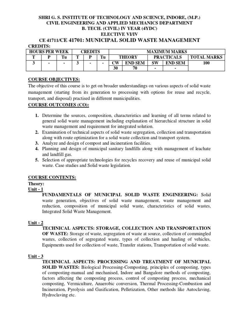 B.tech-Civil-Elective-Env-2023-Mswm Ce 41711-Ce 41701 Syllabus | PDF ...