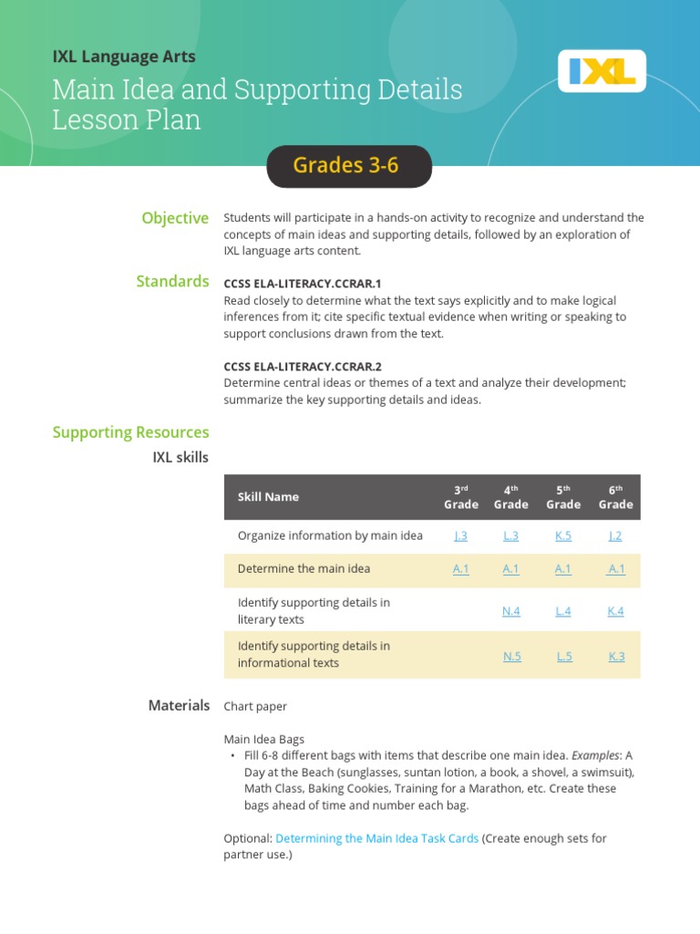 2018 GD 319 Main Idea Lesson Plan PDF r3 | PDF | Lesson Plan | Cognitive Science