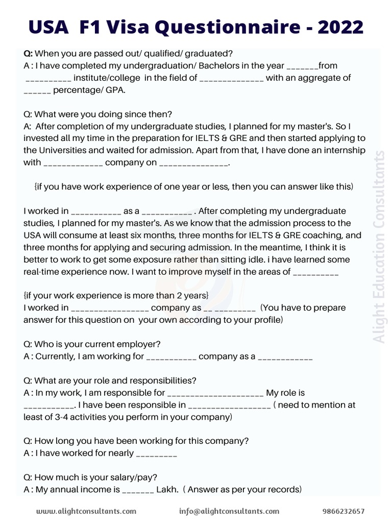 USA Visa Questionnaire - 2022 Alight - Gopi | PDF | University ...