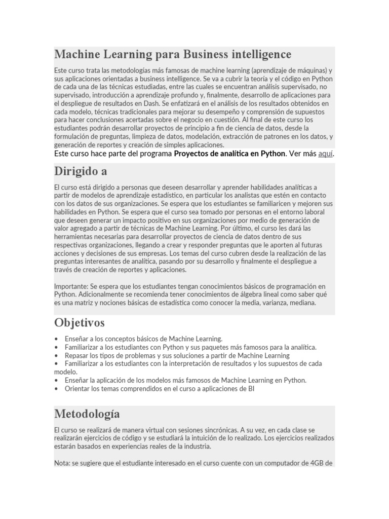 Machine Learning para Business Intelligence | PDF | Aprendizaje ...