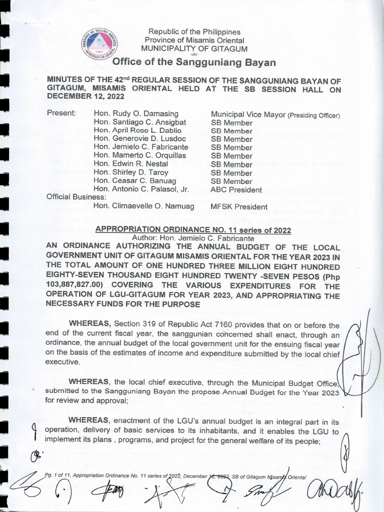 Appropriation Ordinance 11 S 2022 | PDF