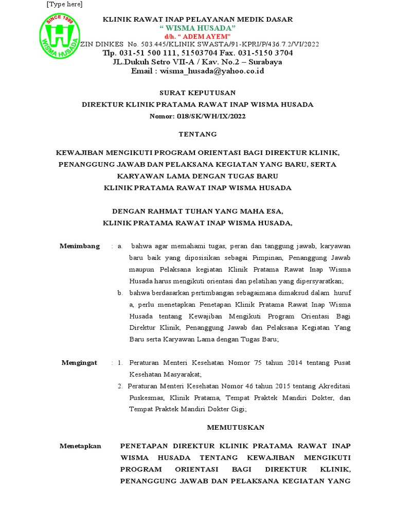 SK Kewajiban Mengikuti Program Orientasi | PDF