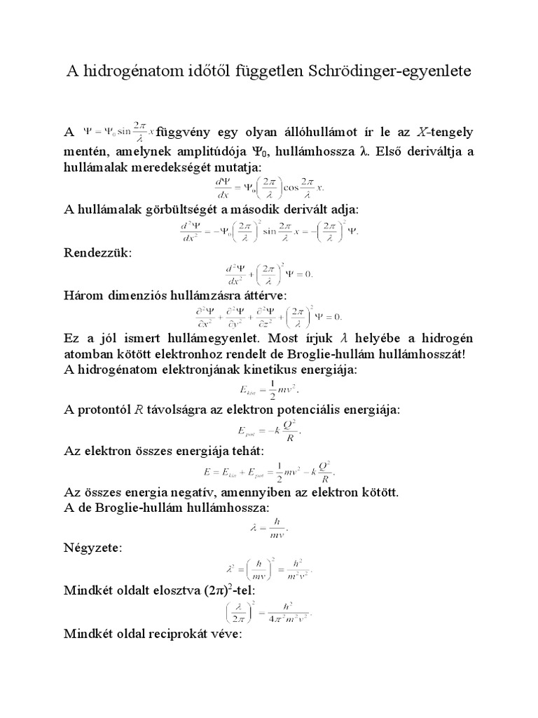 A Hidrogénatom Időtől Független Schrödinger-Egyenlete | PDF