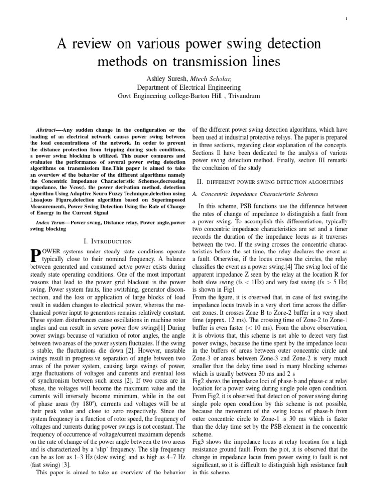 Review On Power Swing Blocking Techniques | PDF | Electrical Impedance ...