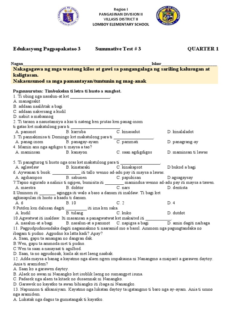 1st GRADING 3rd SUMMATIVE TEST 2020 2021 | PDF