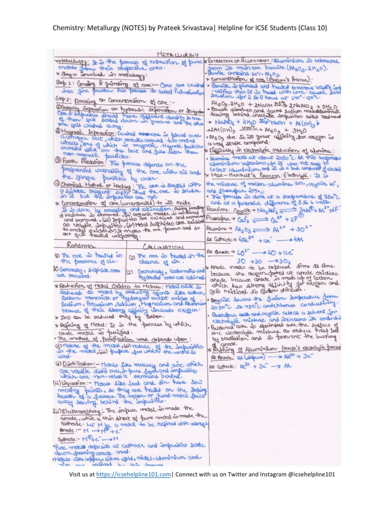 Chemistry Metallurgy Notes by Prateek Srivastava | PDF