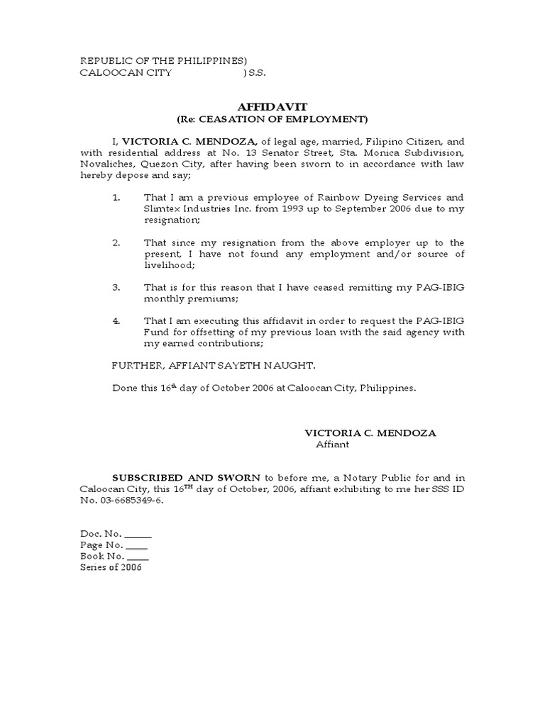 Affidavit of No Employment | PDF