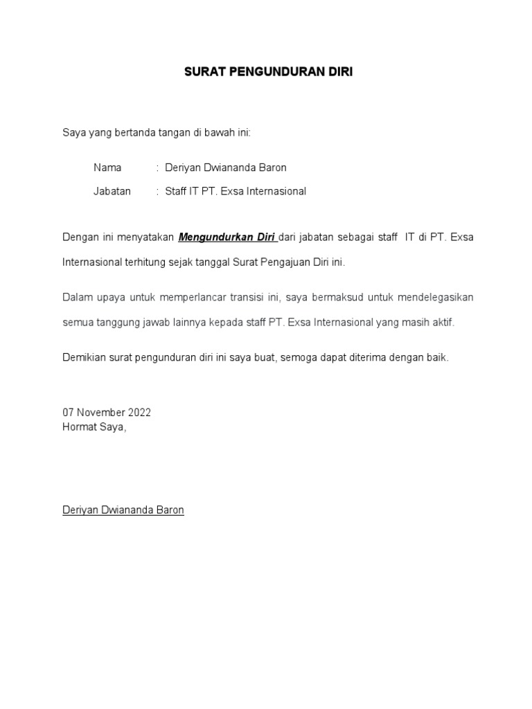 Draft - Surat Pengunduran Diri | PDF