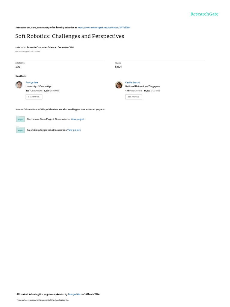 Soft Robotics Challenges and Perspectives | PDF | Robotics | Robot