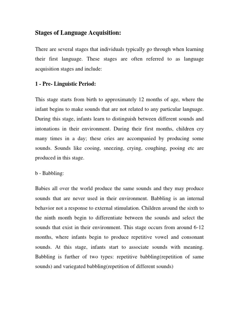 Stages of Language Acquisition | PDF | Word | Language Acquisition