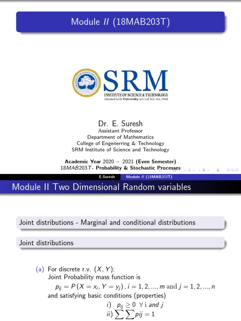 PSP Module II - Part - 1 - Two Dimensional RVs PDF | PDF | Probability ...