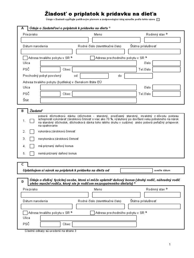 Ziadost o Priplatok K Pridavku Na Dieta | PDF