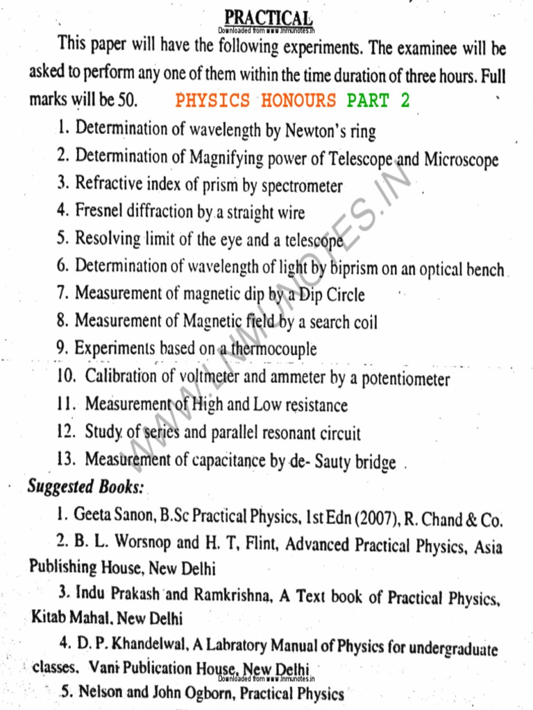 BSC PART2 PRACTICAL SYLLABUS LNMU (WWW - Lnmunotes.in) | PDF | Physics ...