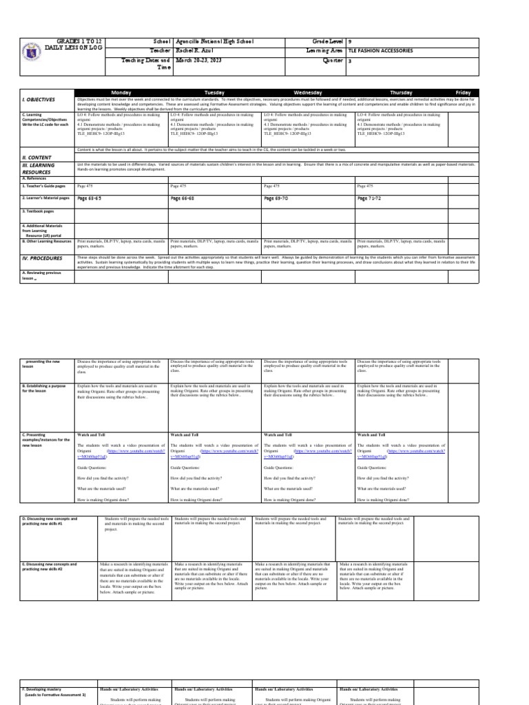 DLL - Tle - Fa Q3 WK 6 | PDF | Learning | Rubric (Academic)