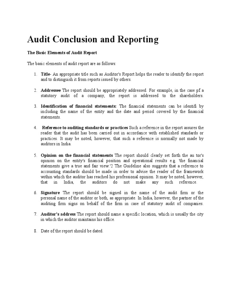 Audit Report Elements and Conclusions | PDF | Auditor's Report ...