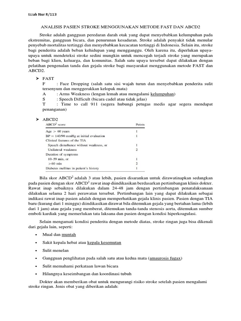 Analisis Pasien Stroke Menggunakan Metode Fast Dan Abcd2 | PDF ...