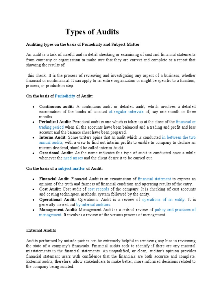Types of Audits | Download Free PDF | Audit | Financial Audit