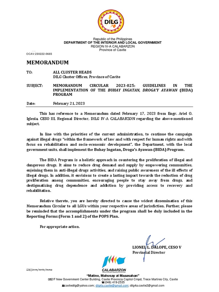 Memo On BIDA Program | PDF | Drug Rehabilitation | Capacity Building