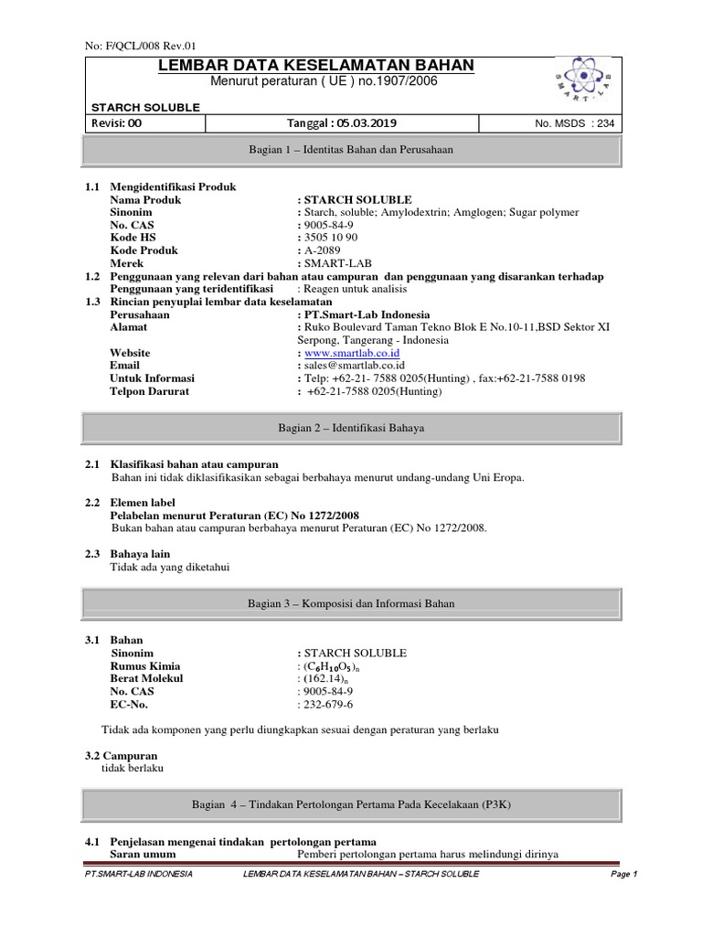 MSDS Starch Soluble PT Smart-Lab | PDF