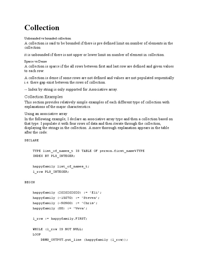 Collection | PDF | Table (Database) | Pl/Sql