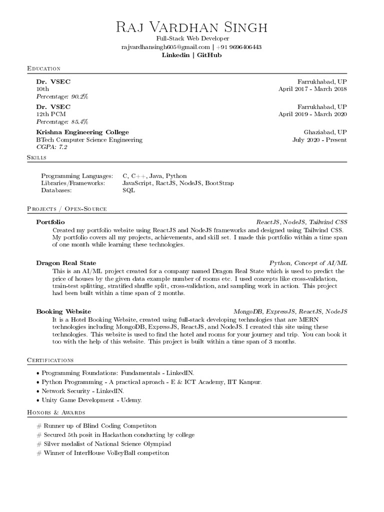 Raj Vardhan Singh's Resume | PDF | Information Technology Management ...