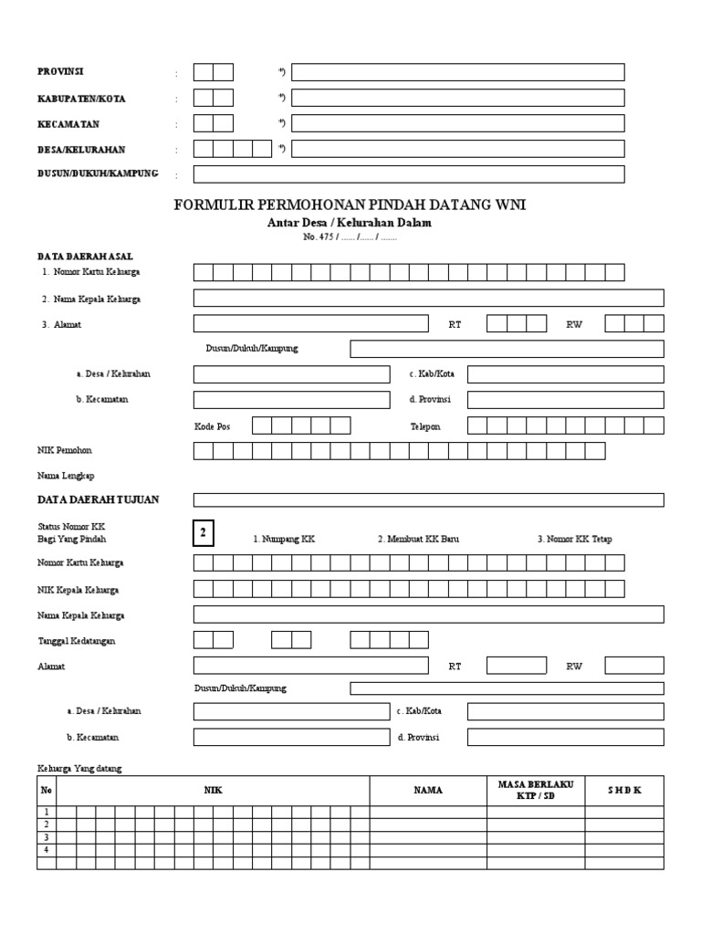 F-1.23 - Formulir Permohonan Pindah Datang Wni Dalam Satu Desa | PDF