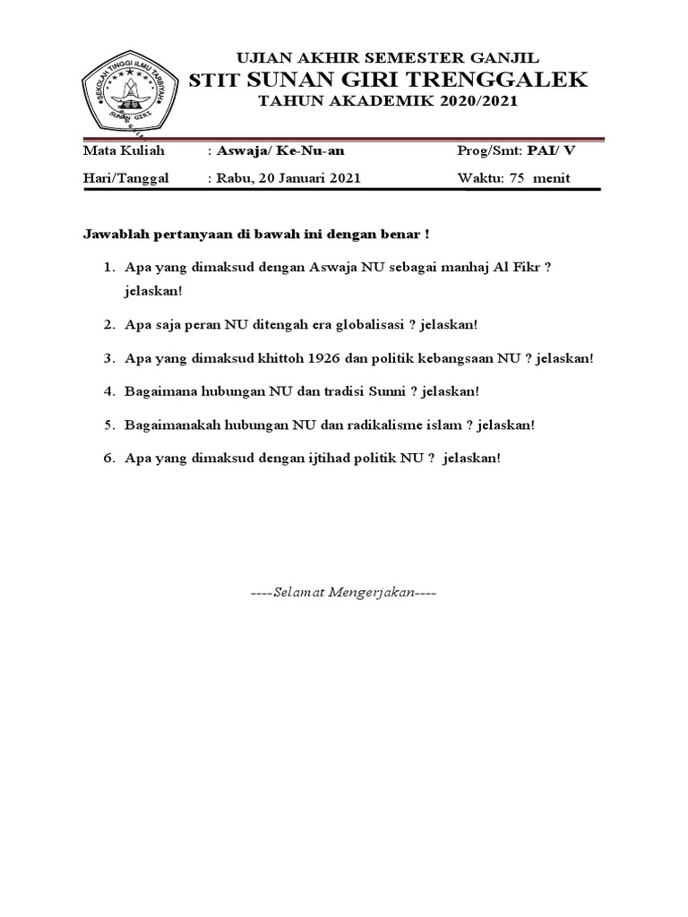 Soal Aswaja SYAIFUL HABIB Uas 2021 | PDF