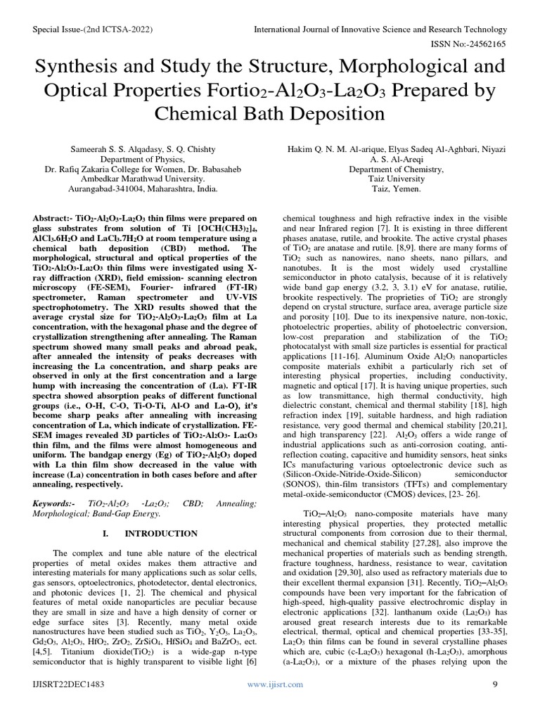 Synthesis and Study The Structure, Morphological and Optical Properties Fortio2-Al2O3-La2O3 ...