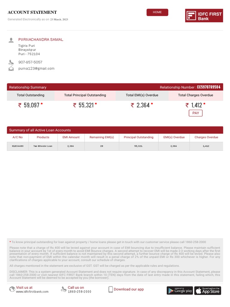 Purnachandra Samal: Account Statement | PDF | Payments | Cheque