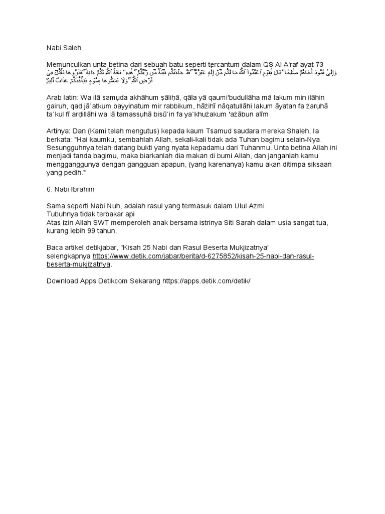 Mukjizat Nabi Saleh dan Kaum Tsamud | PDF