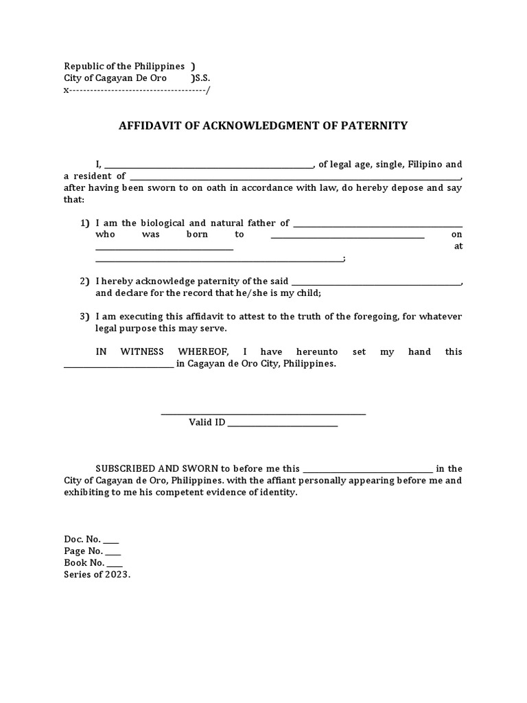 Affidavit Paternity Template | PDF