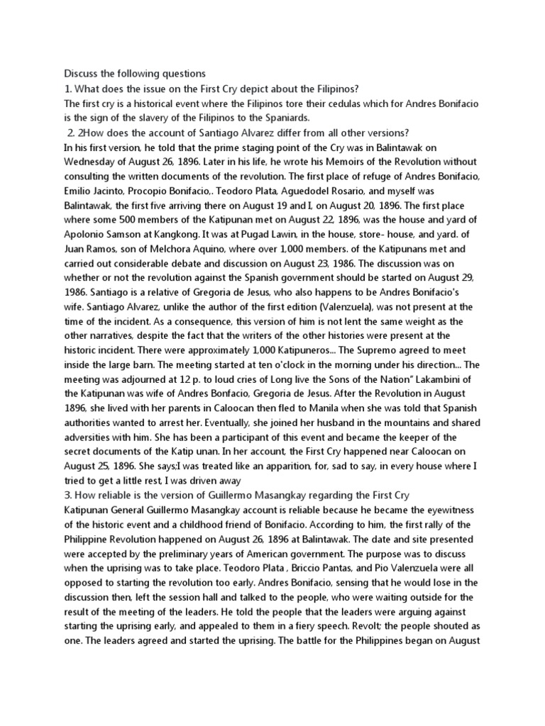 Activity 1 First Cry | PDF | Philippines | Wars Of Independence