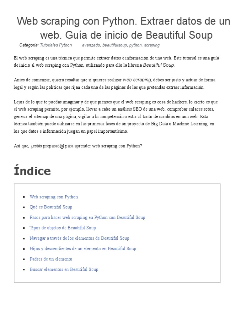 Web Scraping Con Python. Guía de Inicio de Beautiful Soup PDF | PDF ...