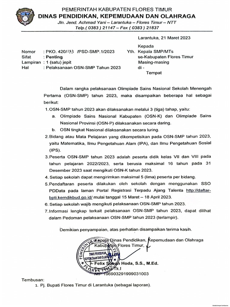 Pedoman OSN SMP 2023 | PDF