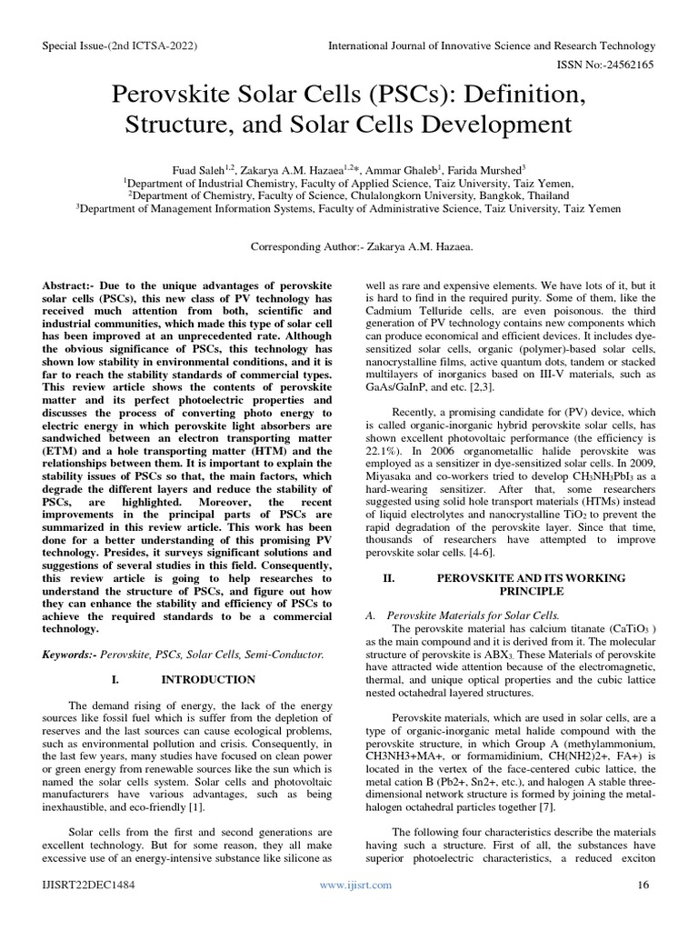 Perovskite Solar Cells (PSCS) Definition, Structure, and Solar Cells ...