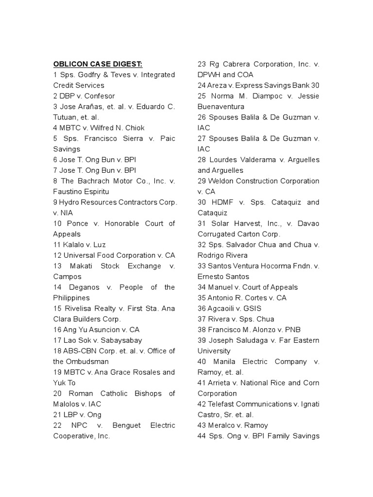 Oblicon Case Digest PDF | PDF | Banking | Private Sector