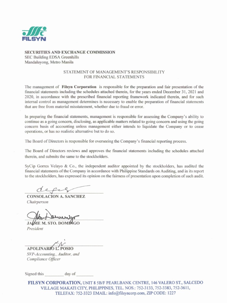 Filsyn Corporation Parent Company FS 12.31.2021 | PDF | Going Concern ...