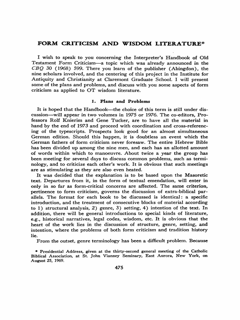 Form Criticism and Wisdom Literature | PDF | Book Of Proverbs | Wisdom