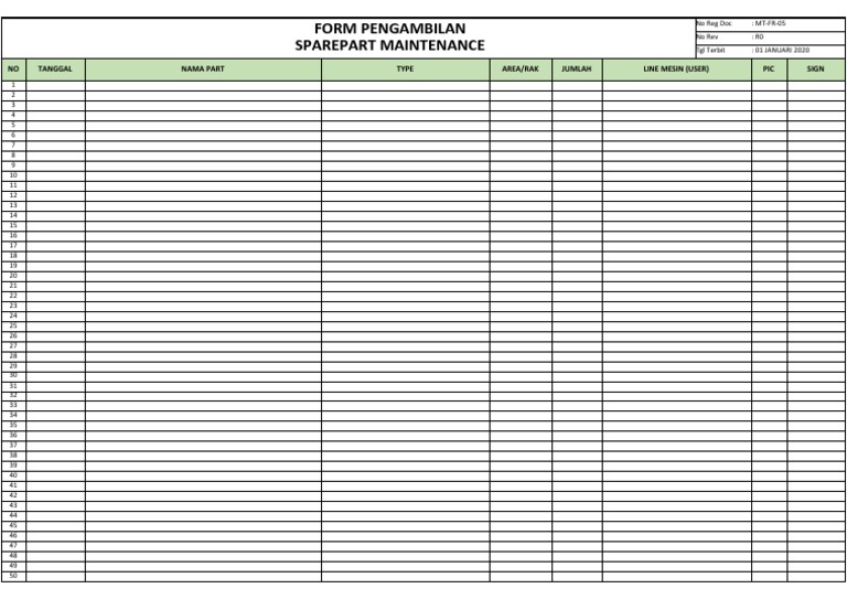 Form Pengambilan Sparepart Maintenance | PDF