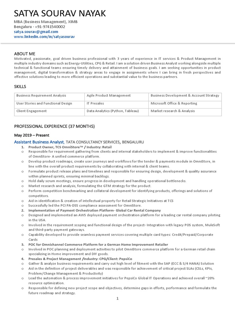 Satya Sourav Nayak - XIMB | PDF | Scrum (Software Development) | Business