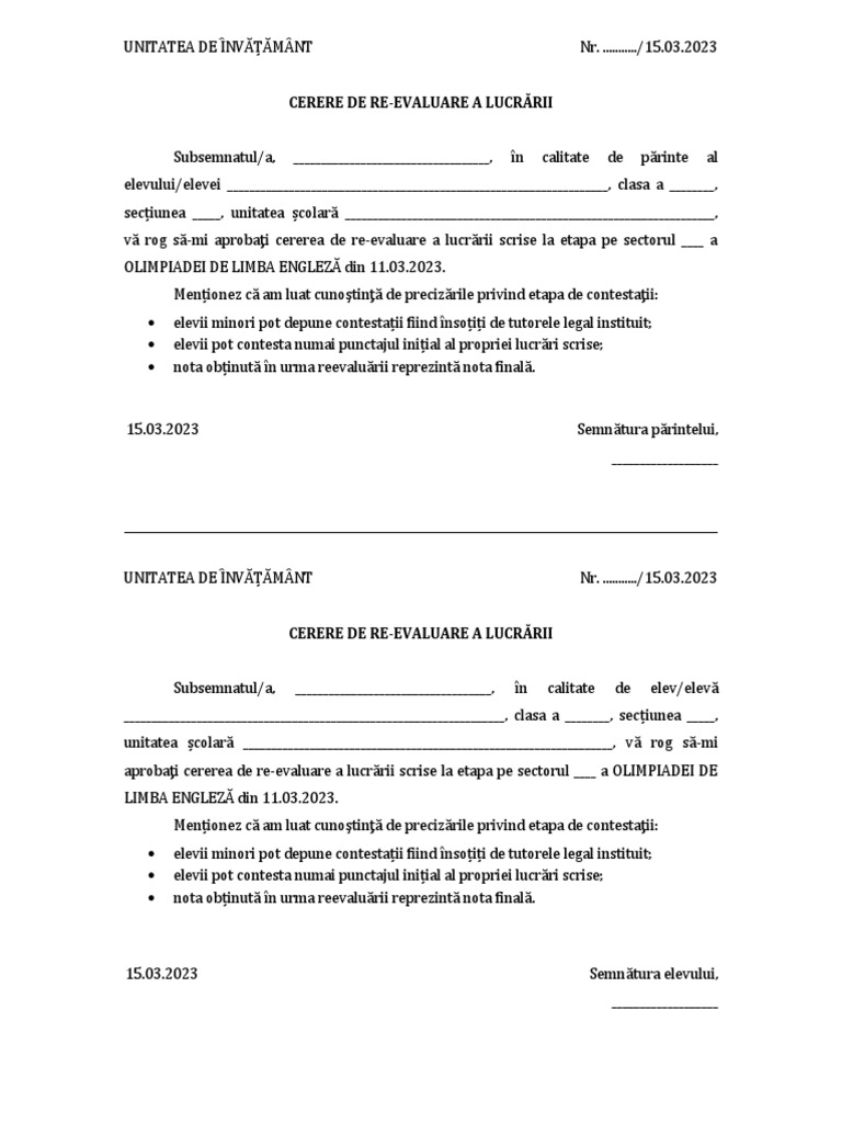 Formular Contestatie Reevaluare | PDF
