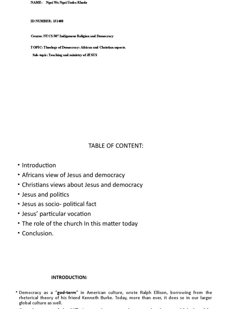 Jesus and Democracy in African Context | PDF | Jesus