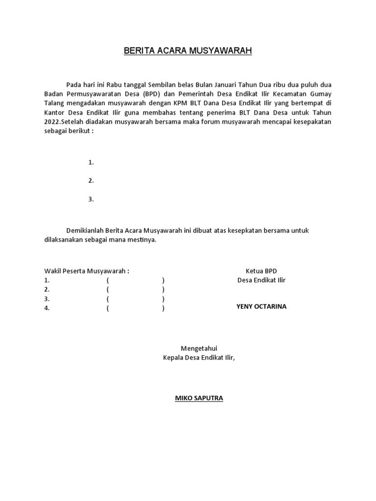 Berita Acara Musdesus Ketahanan Pangan | PDF
