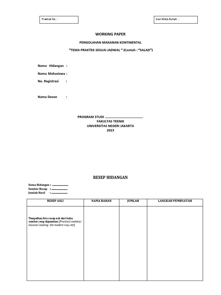 Contoh Working Paper Pengolahan Makanan | PDF