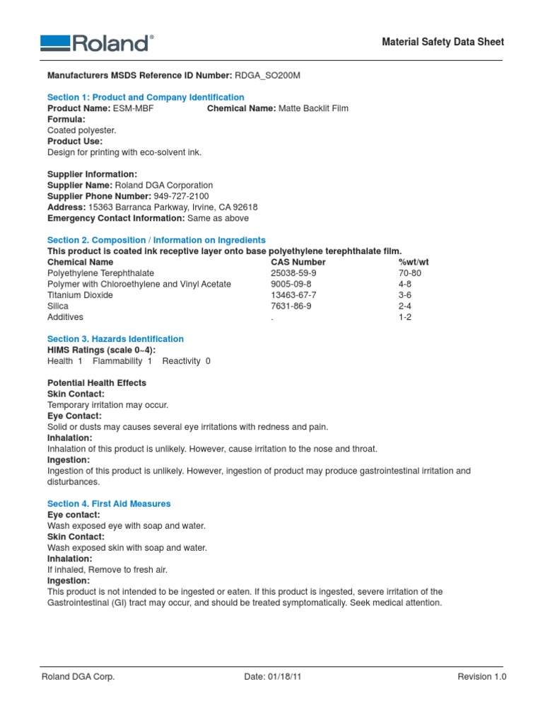 ESM-MBF Material Safety Data Sheet | Download Free PDF | Dangerous ...
